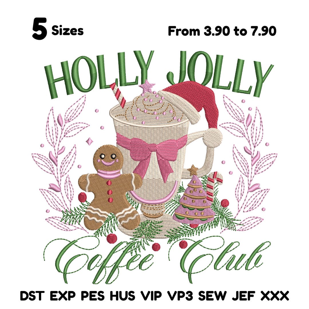Holly Jolly Christmas Club Embroidery Design,gingerbread Pes, Merry ...