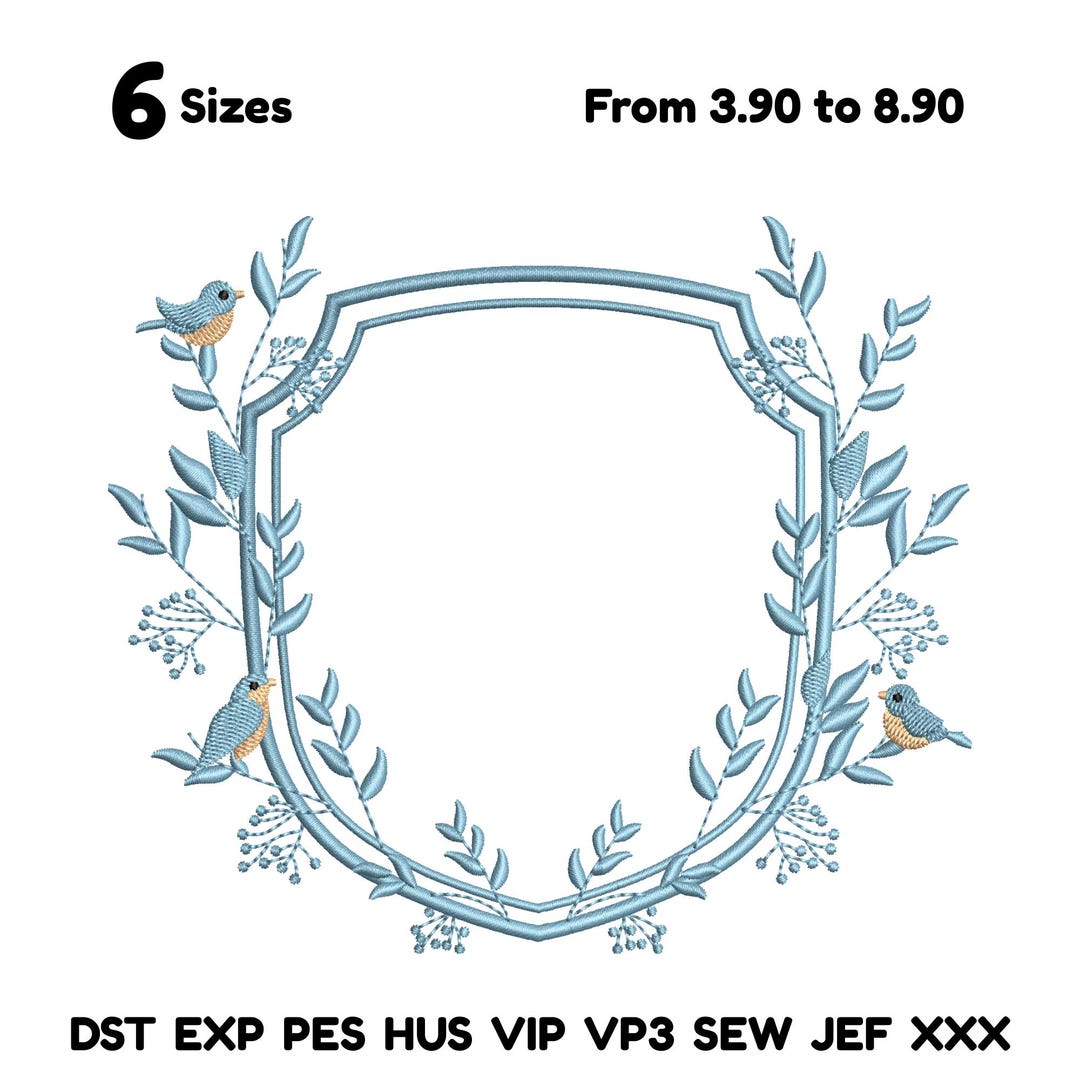 Bird Bow Crest - Machine Embroidery File Design Floral Bird Banner ...