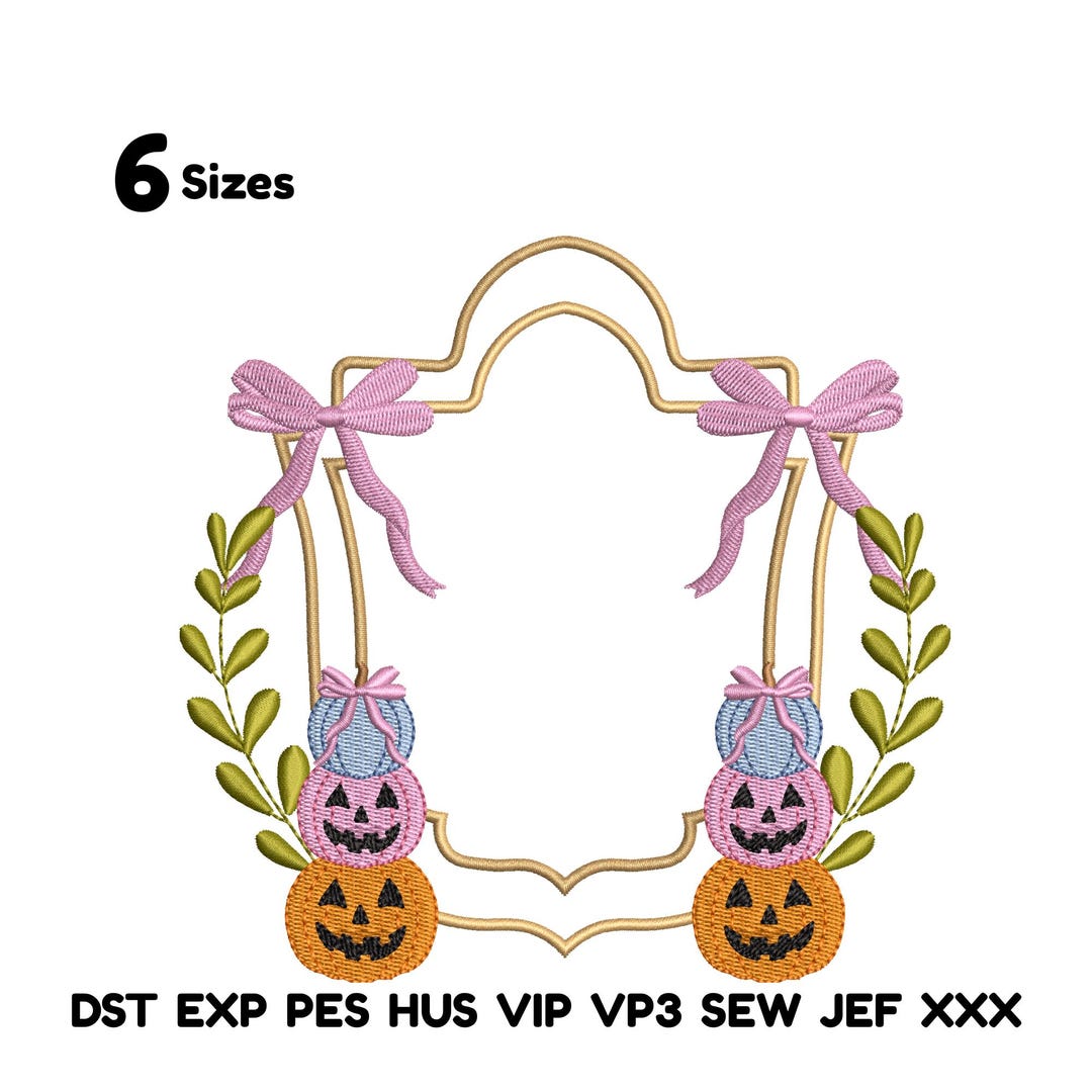 Halloween Monogram Frame Embroiery Halloween Bow Pumpkin Crest Machine ...