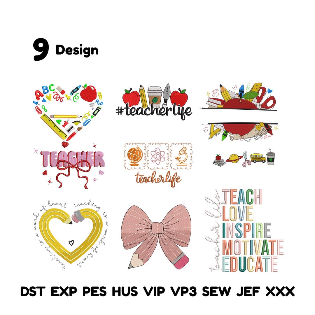Teacher Embroidery Designs Bundle Back to School Embroidery Designs ...