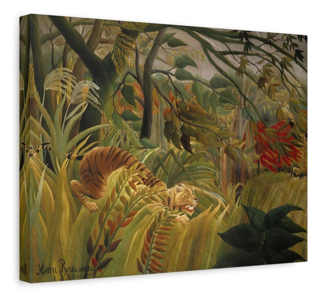 Henri Rousseau Tiger in a Tropical Storm Animal - Framed Canvas Wall ...