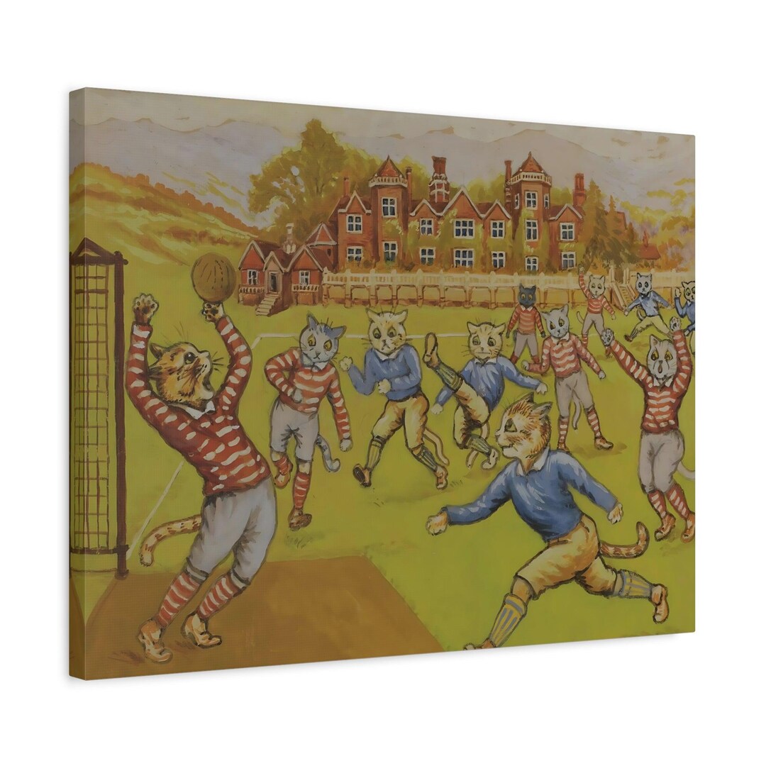 Louis Wain Cats Playing Football - Framed Canvas Wall Art Print ...