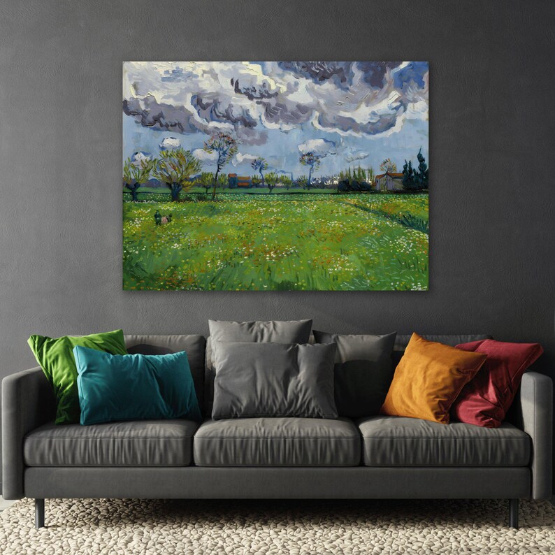 Van Gogh Landscape Under a Turbulent Sky - Framed Canvas Wall Art Print ...