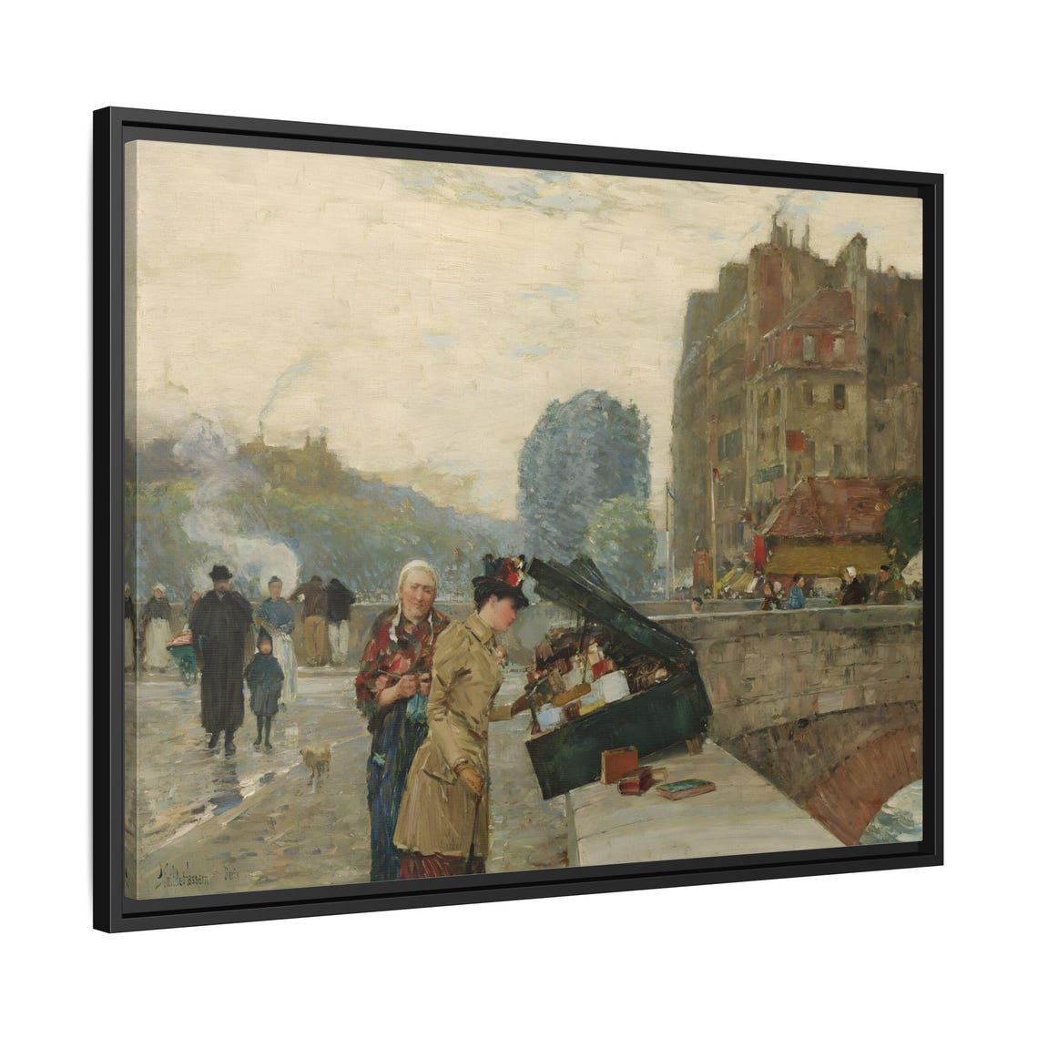 Childe Hassam Quai St. Michel City Landscape - Framed Canvas Wall Art ...