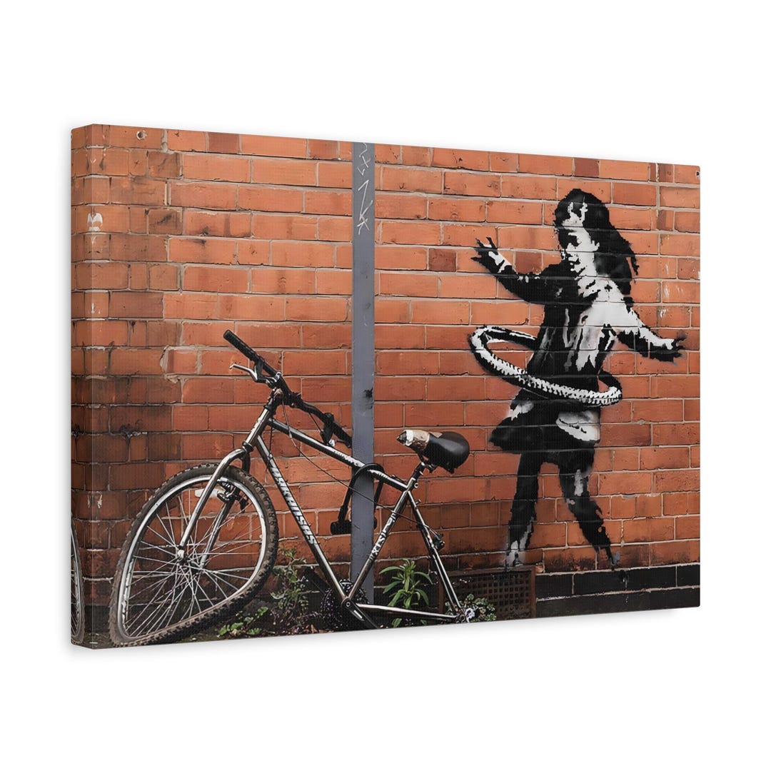Banksy Hula Hooping Girl With Bike Canvas Wall Art Print - Etsy