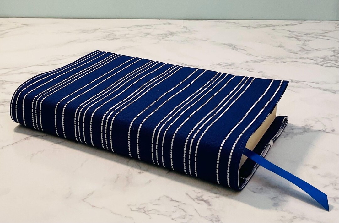 Handmade Navy Blue Striped Adjustable Book Cover - Etsy