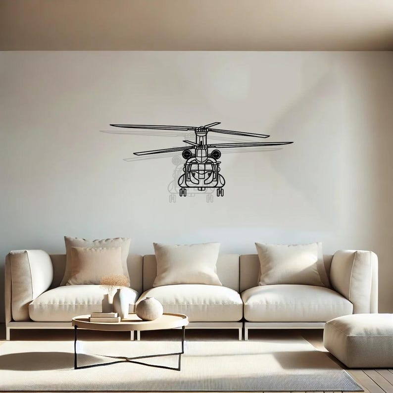 Boeing CH-47 Chinook Silhouette Wall Decor, Helicopter Metal Sign ...