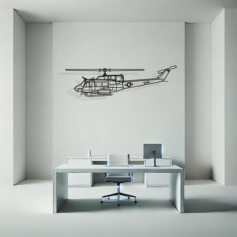 Bell UH-1N Twin Huey Silhouette Wall Decor, Helicopter Metal Sign ...
