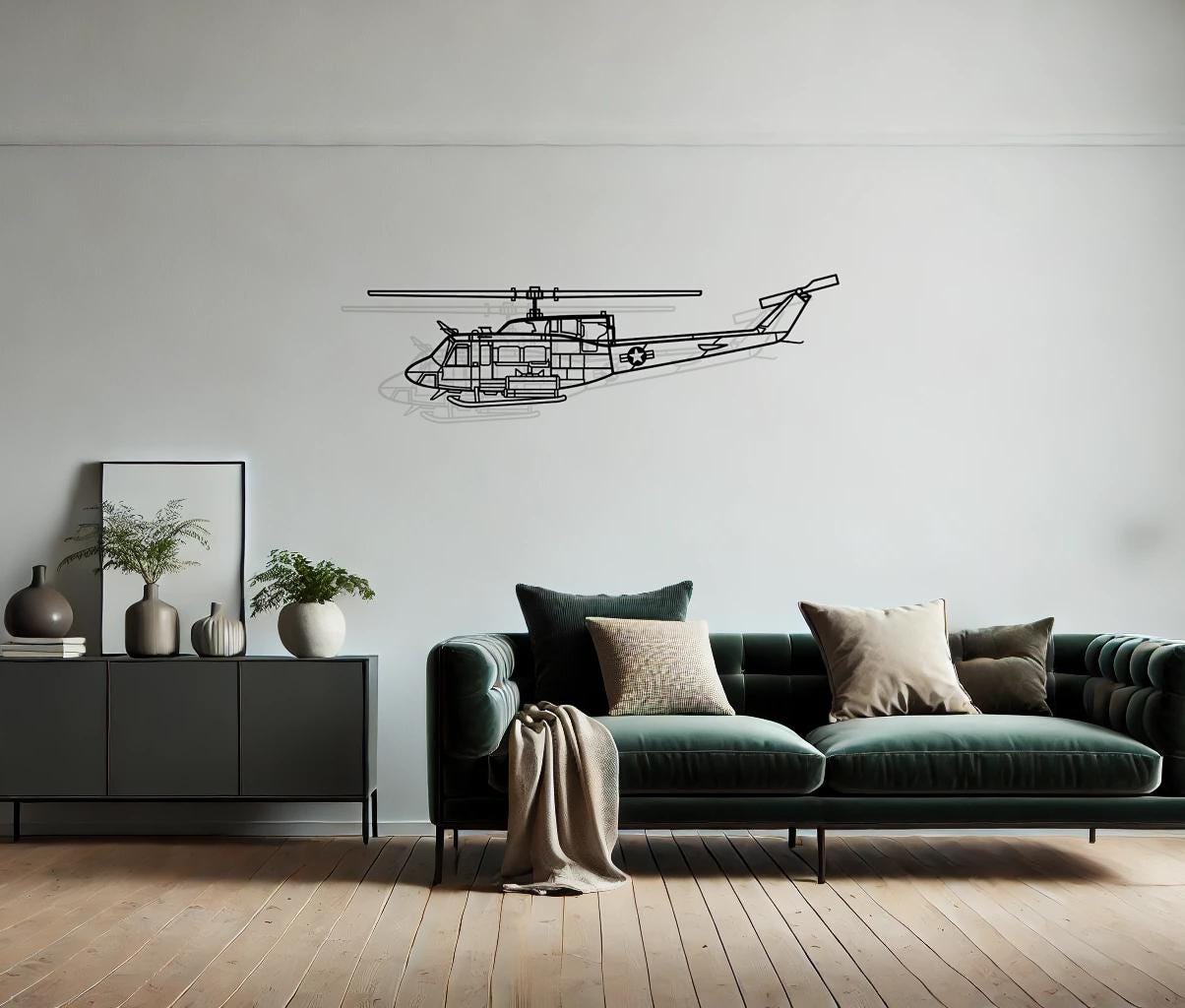 Bell UH-1N Twin Huey Silhouette Wall Decor, Helicopter Metal Sign ...
