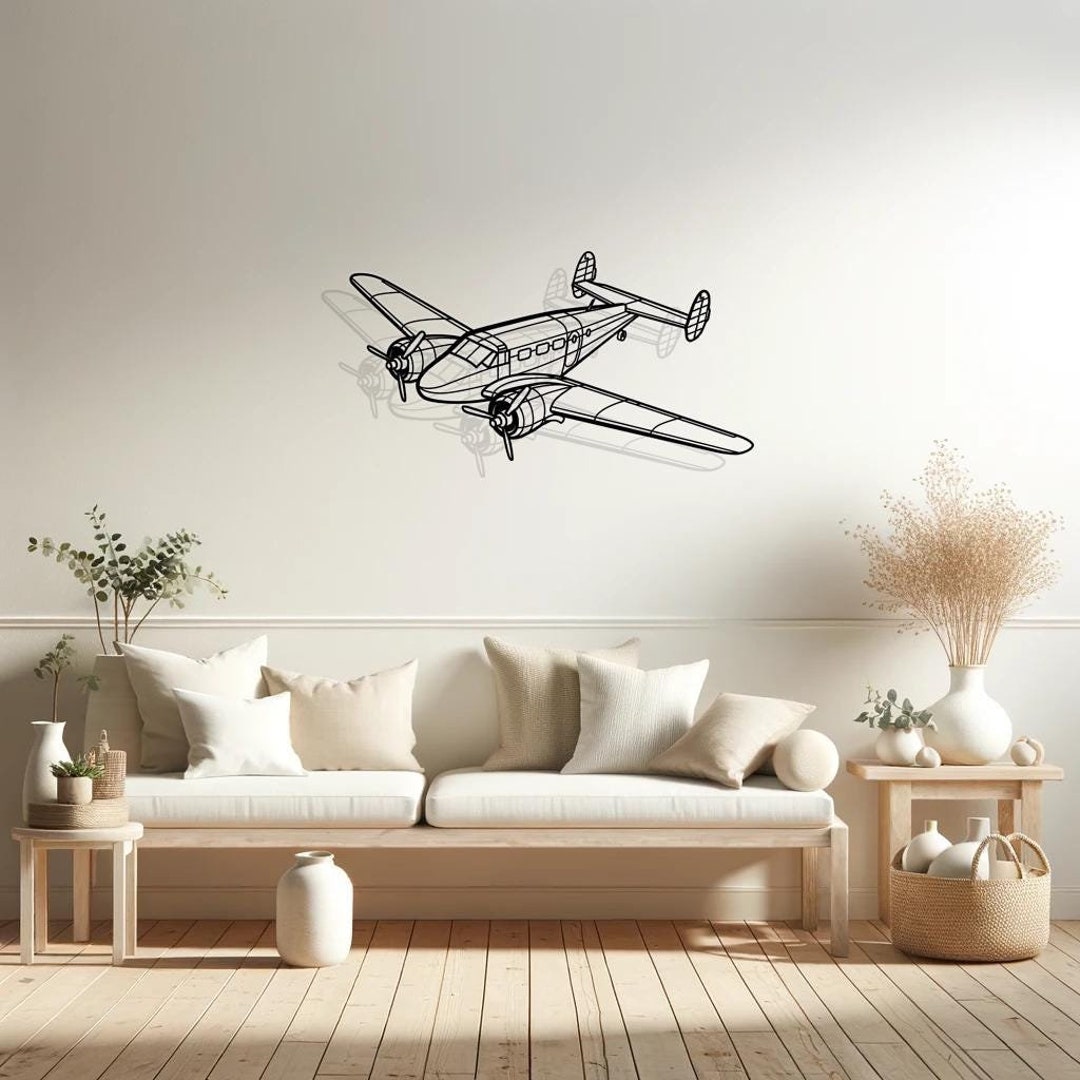 Beechcraft Model 18 Silhouette Wall Decor, Plane Metal Sign, Pilot Gift ...
