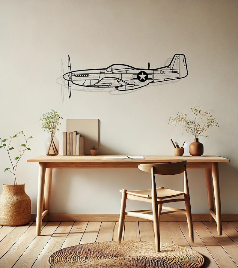 North American P-51 Mustang Silhouette Wall Decor, Plane Metal Sign ...