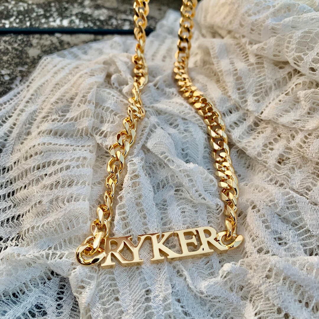 14K Gold Cuban Chain With Name Necklace , 8mm Cuban Chain , Custom Name ...