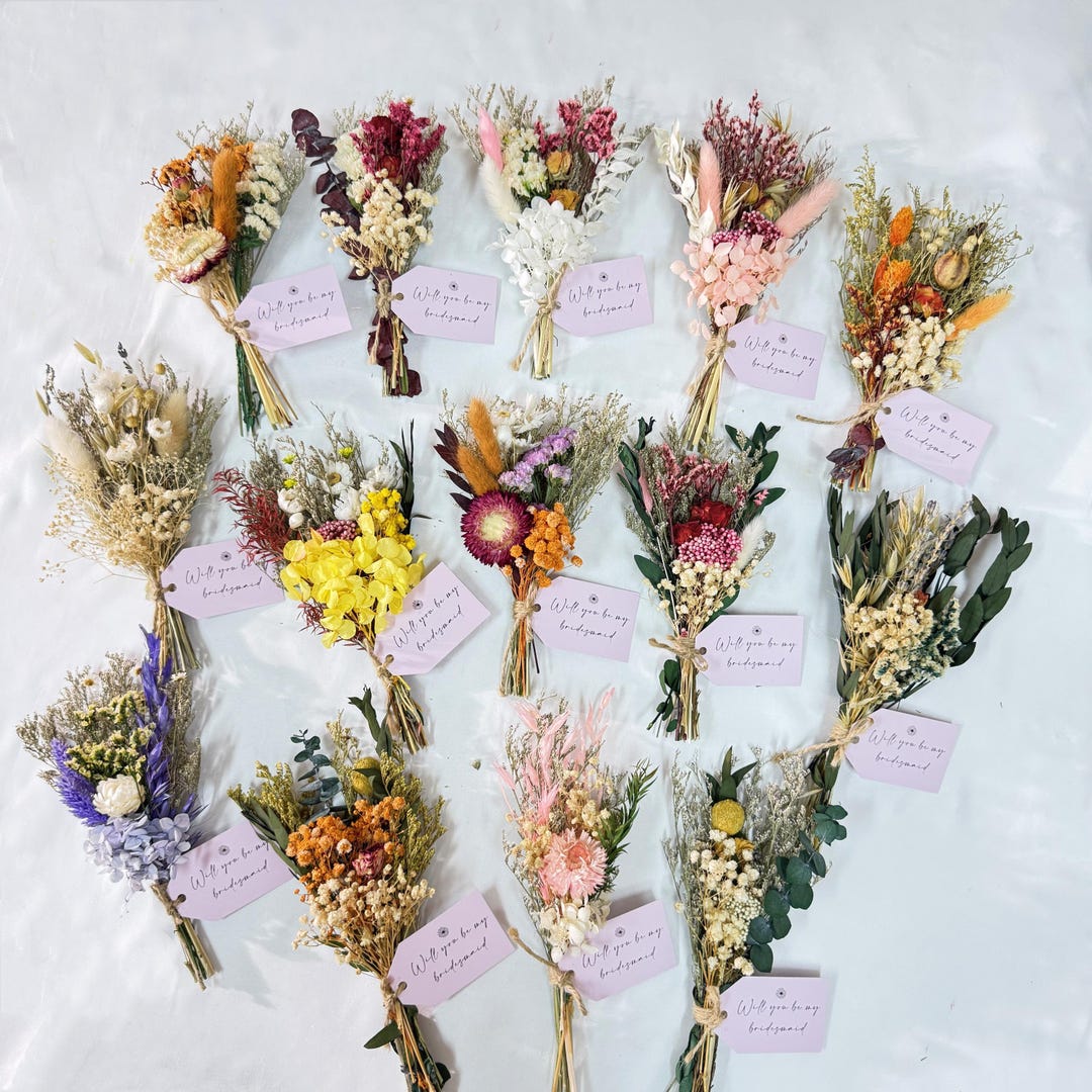 Boho Mini Dried Flower Bouquet, Bridesmaid Proposal, Wedding Favor ...
