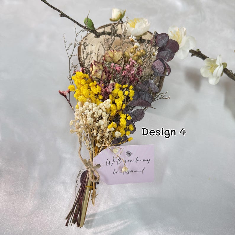 Boho Mini Dried Flower Bouquet, Bridesmaid Proposal, Wedding Favor ...