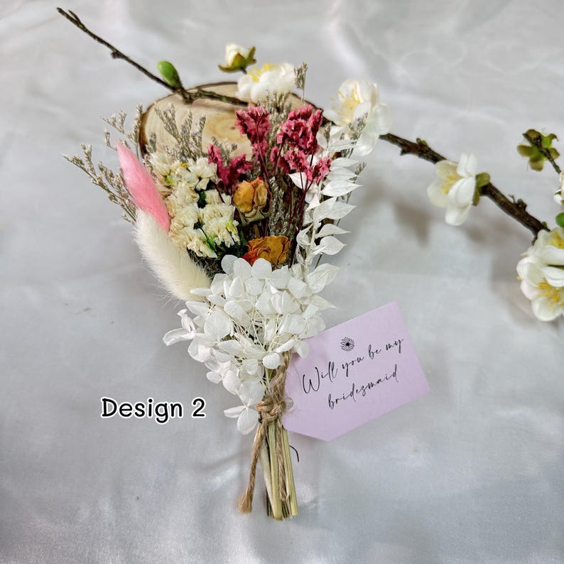 Boho Mini Dried Flower Bouquet, Bridesmaid Proposal, Wedding Favor ...