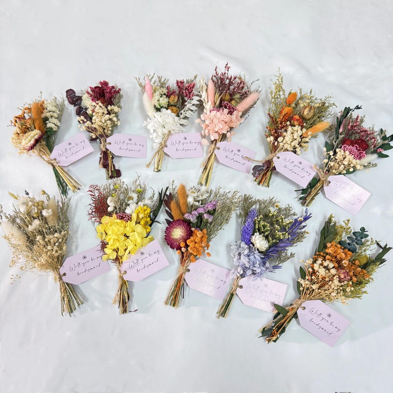 Boho Mini Dried Flower Bouquet, Bridesmaid Proposal, Wedding Favor ...
