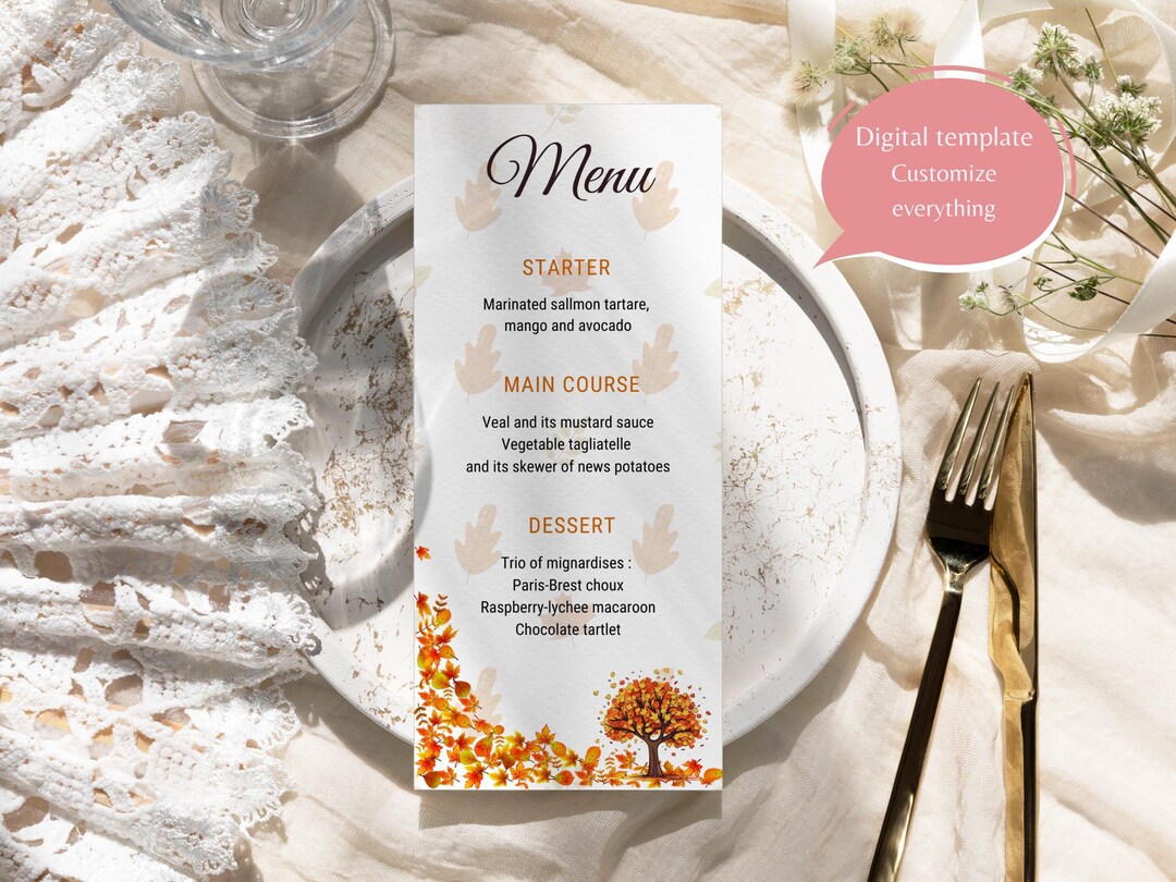 Fall Wedding Menu | Autumn Menu Card | Rustic Fall Menu Template ...