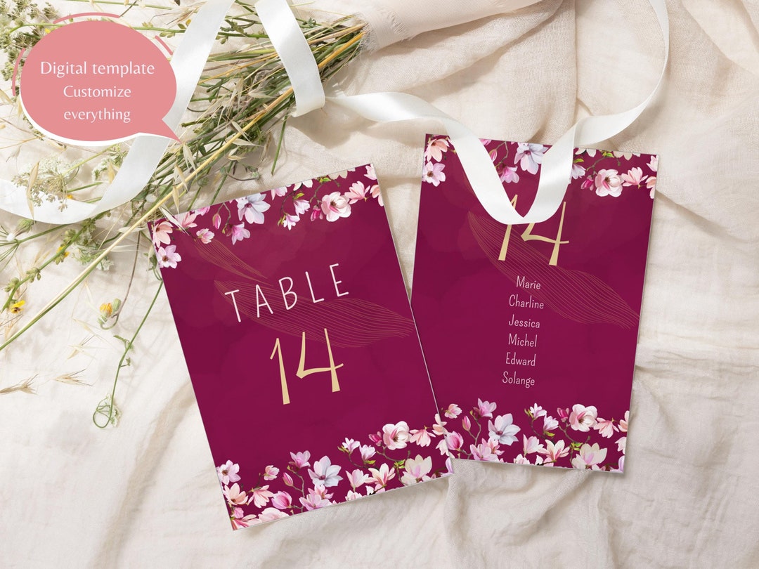 Burgundy Wedding Table Numbers | Burgundy Floral Table Numbers | Red ...