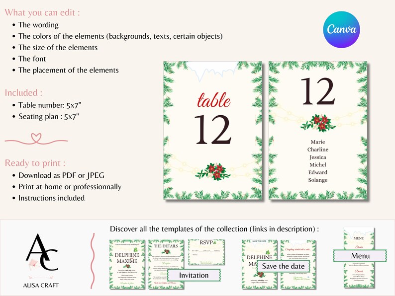 Christmas Table Numbers & Seating Chart Festive Holiday Table Numbers ...