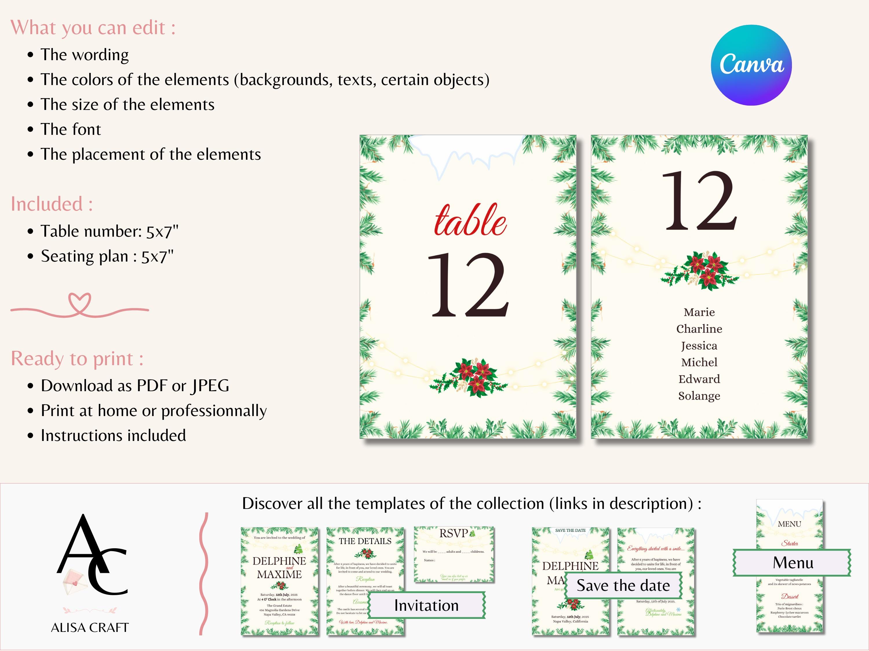 Christmas Table Numbers & Seating Chart Festive Holiday Table Numbers ...