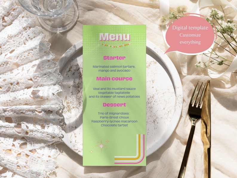 Retro Wedding Menu Template | Vintage Menu Card | Mid-century Modern ...