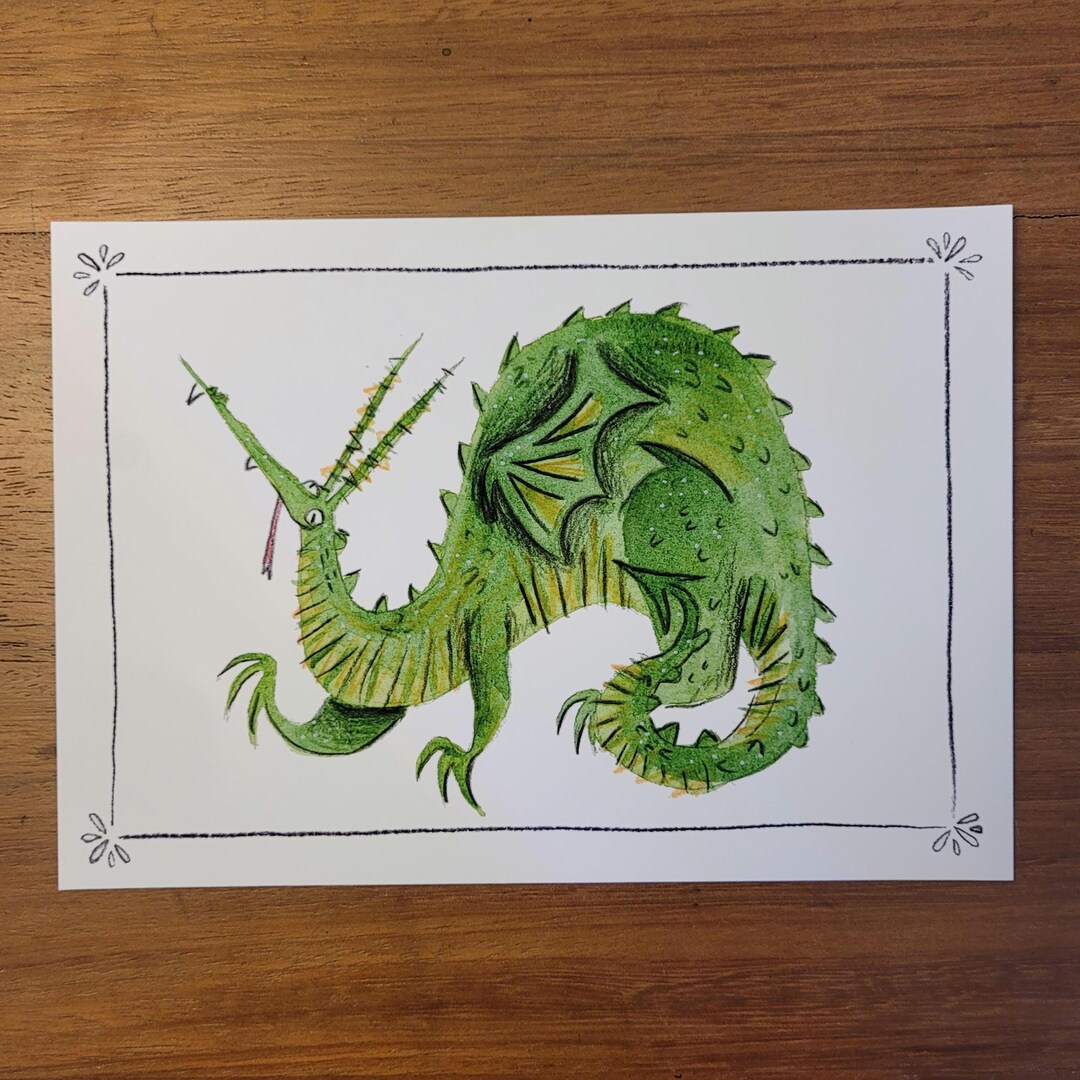 Green Dragon Watecolour Print on Archival Matte Paper 21 X 15 Cm. Goofy ...