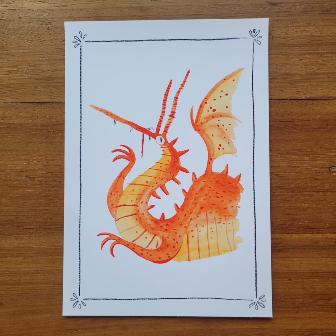 Goofy Guy Dragon Watecolour Print on Archival Matte Paper 21 X 15 Cm ...