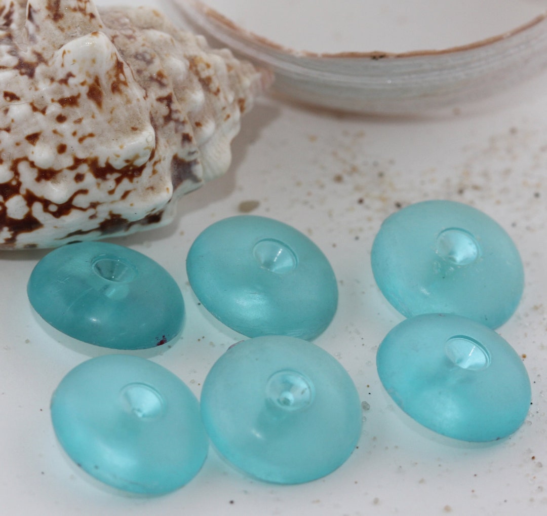 VINTAGE - Large Opaque Sea Blue Domed Shank Buttons W Indents for ...