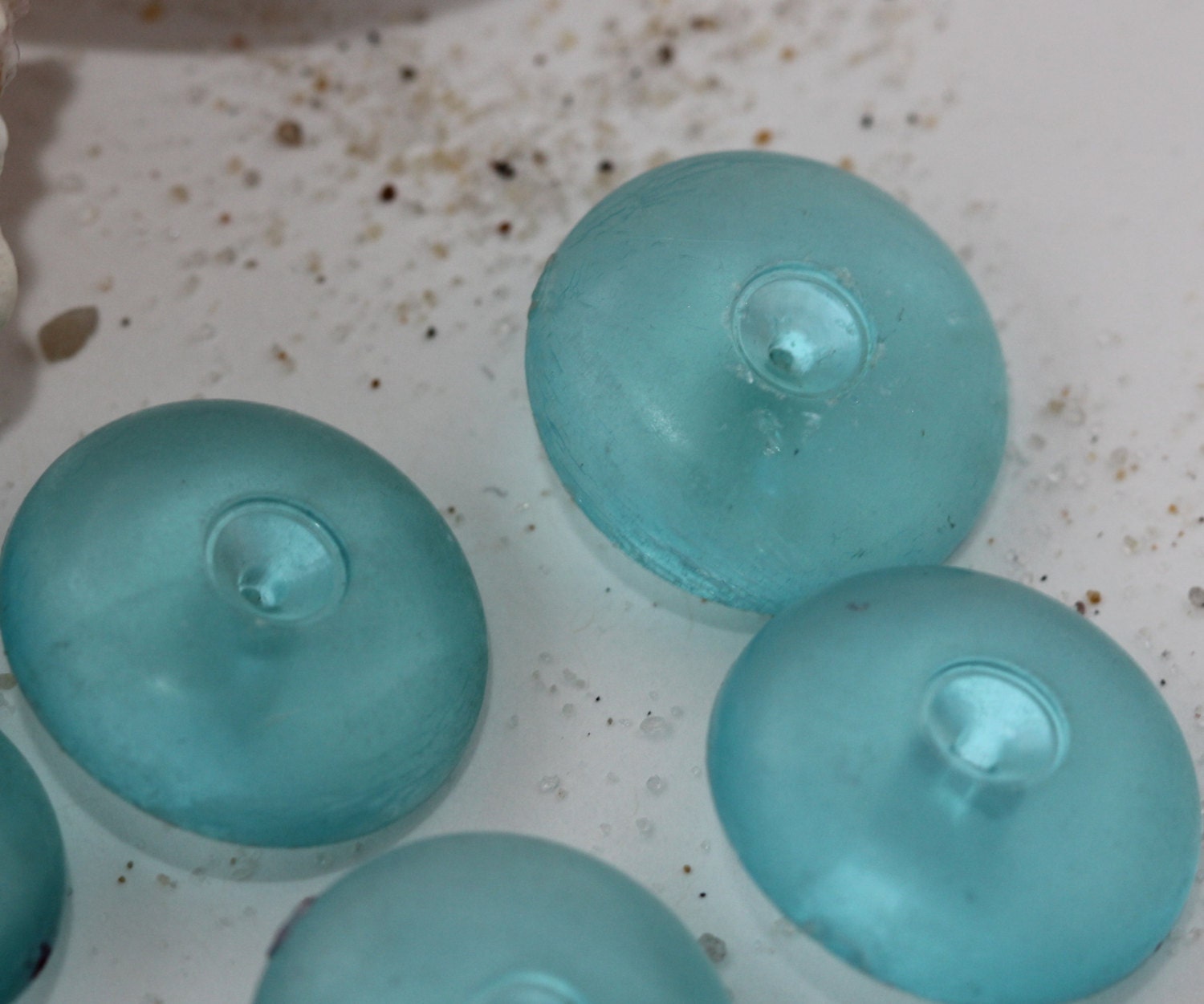 VINTAGE - Large Opaque Sea Blue Domed Shank Buttons W Indents for ...