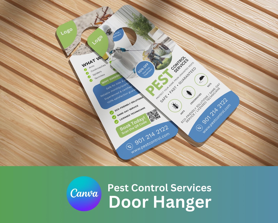 Pest Control Door Hanger Template: Canva Editable Print (digital ...