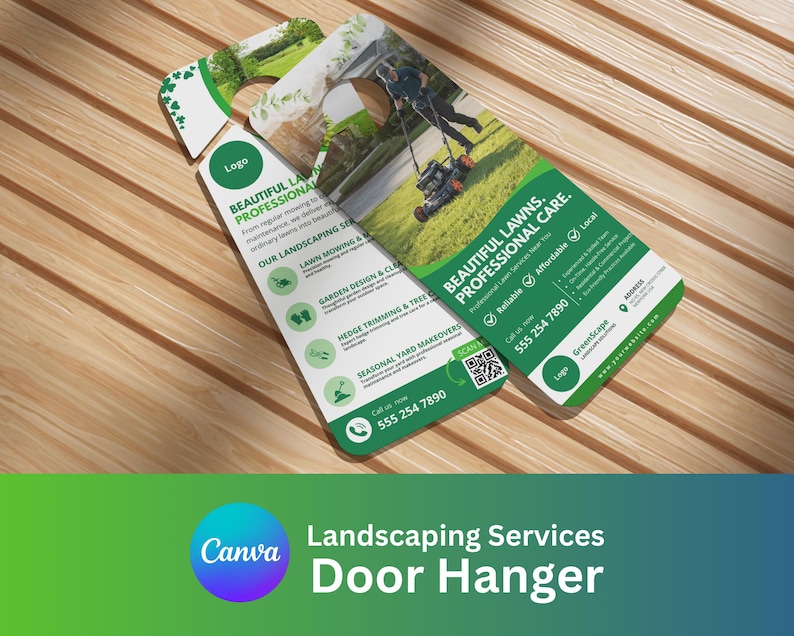 Landscaping Door Hanger Template | Lawn Care Flyer, Canva Editable ...