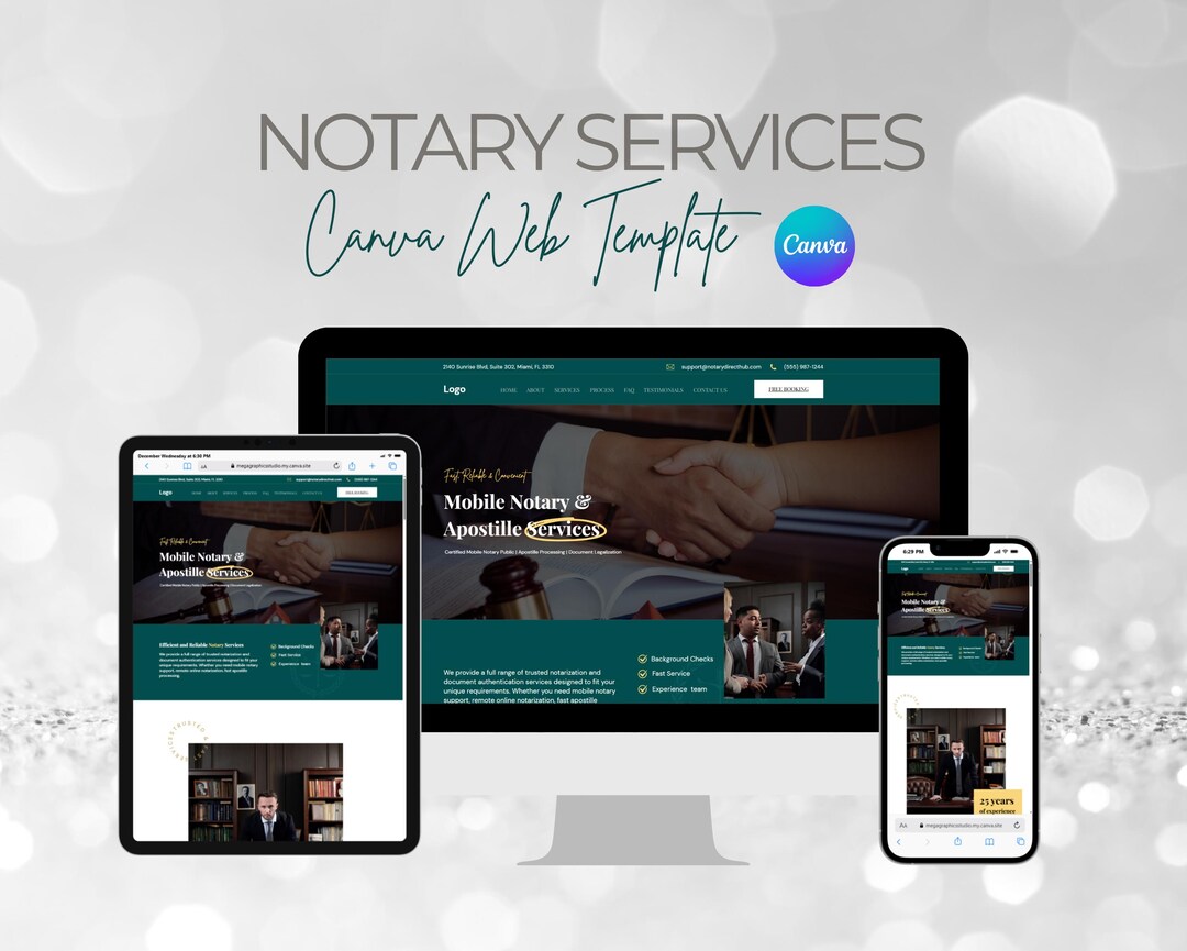 Notary Website Template | Modern Mobile Notary Web Design (canva) - Etsy