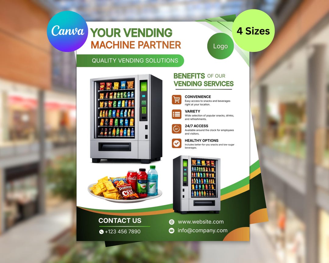 Vending Machine Flyer Template | Business Poster | Editable Canva Ad (4 ...