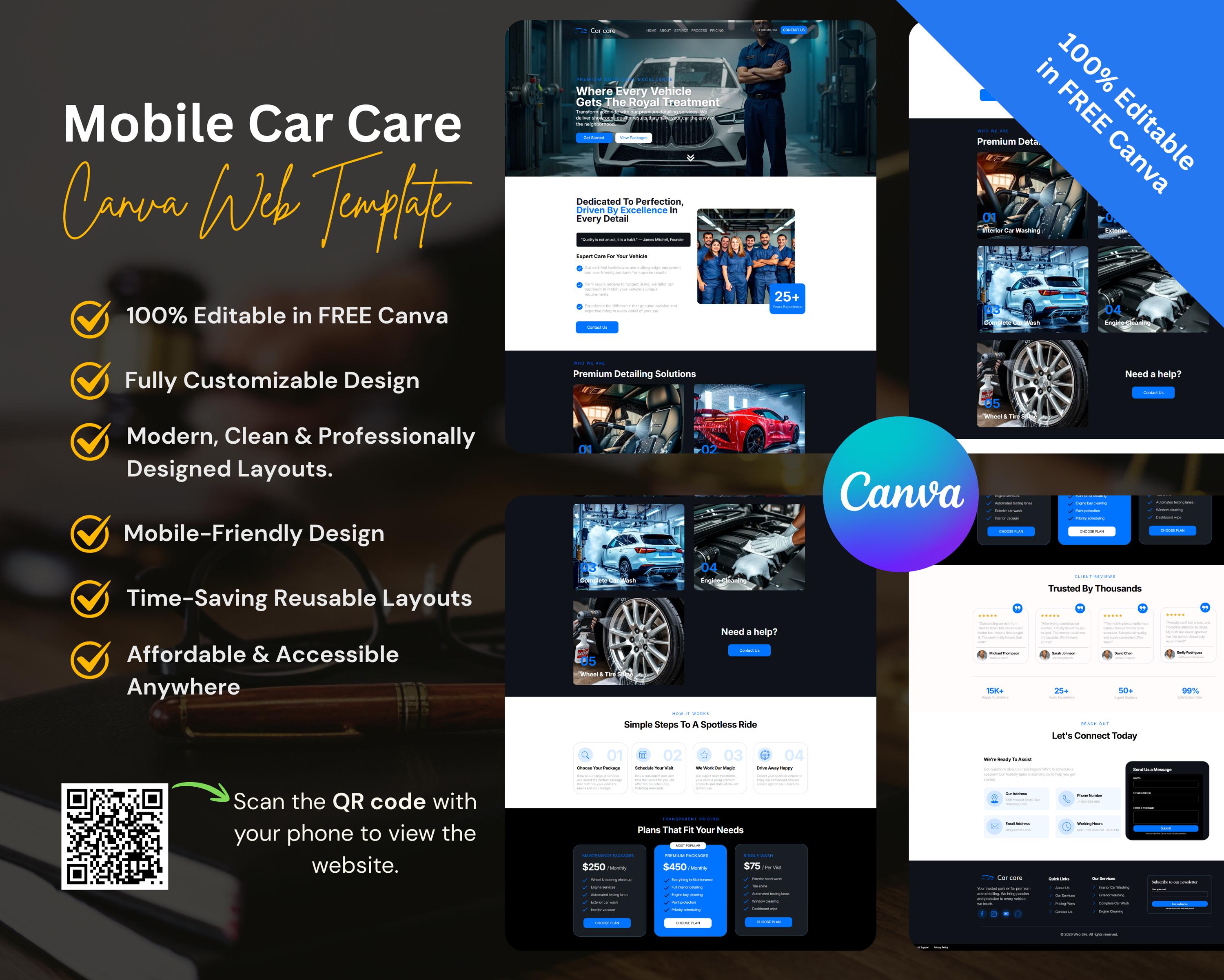 Auto Detailing Canva Website Template – Mobile Car Care Design - Etsy