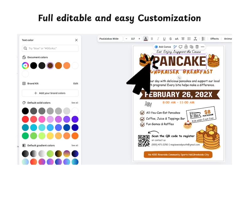 Pancake Breakfast Fundraiser Flyer Template | Editable Canva Design - Etsy