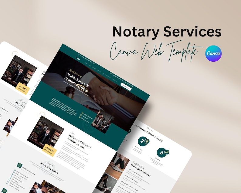 Notary Website Template | Modern Mobile Notary Web Design (canva) - Etsy