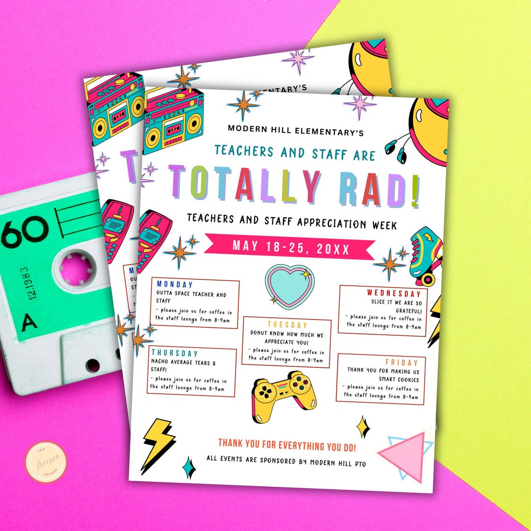 90s-themed Teacher Appreciation Week Flyer, Totally Rad! Itinerary ...