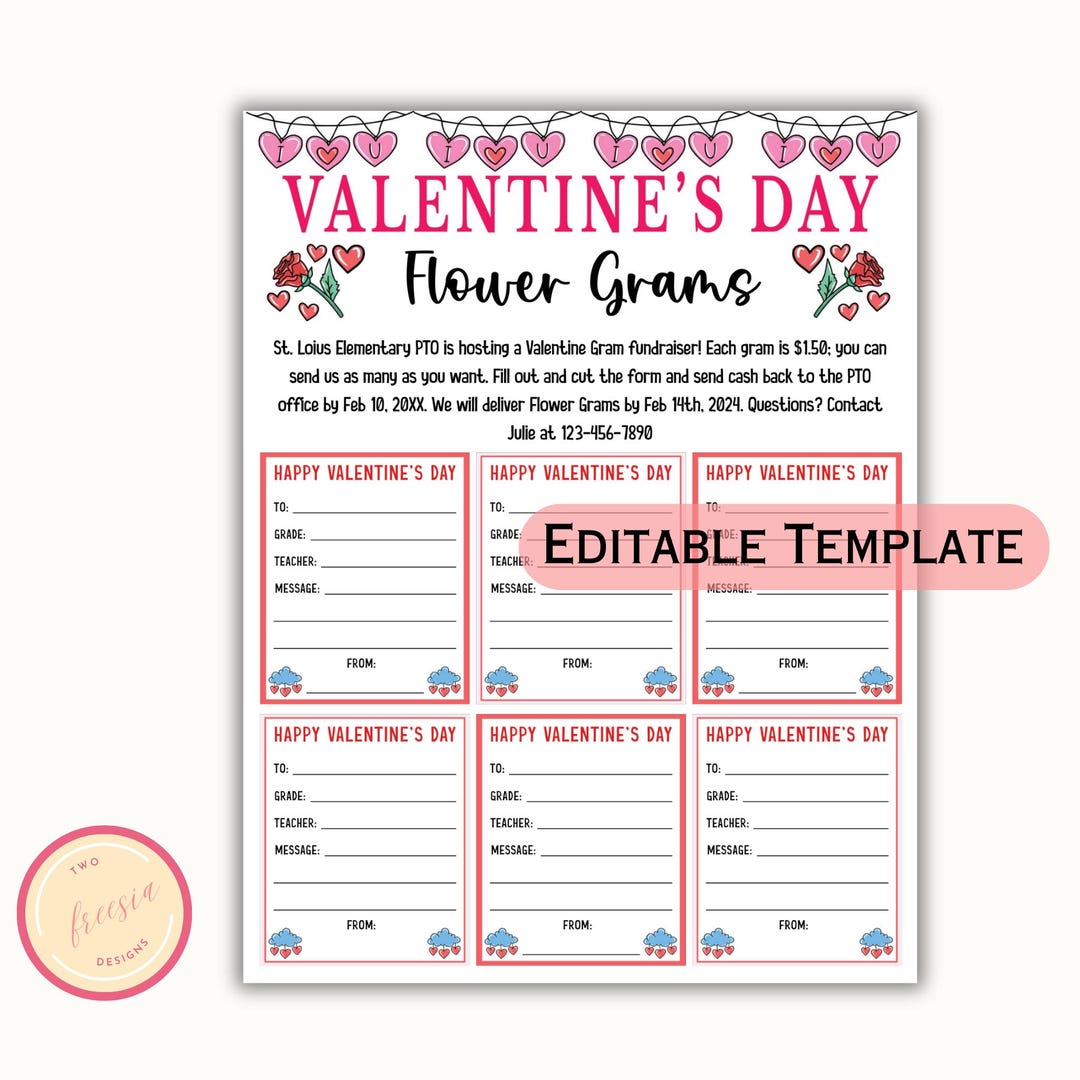 Valentine's Day Flower Gram Flyer Editable Template - Valentine Candy ...