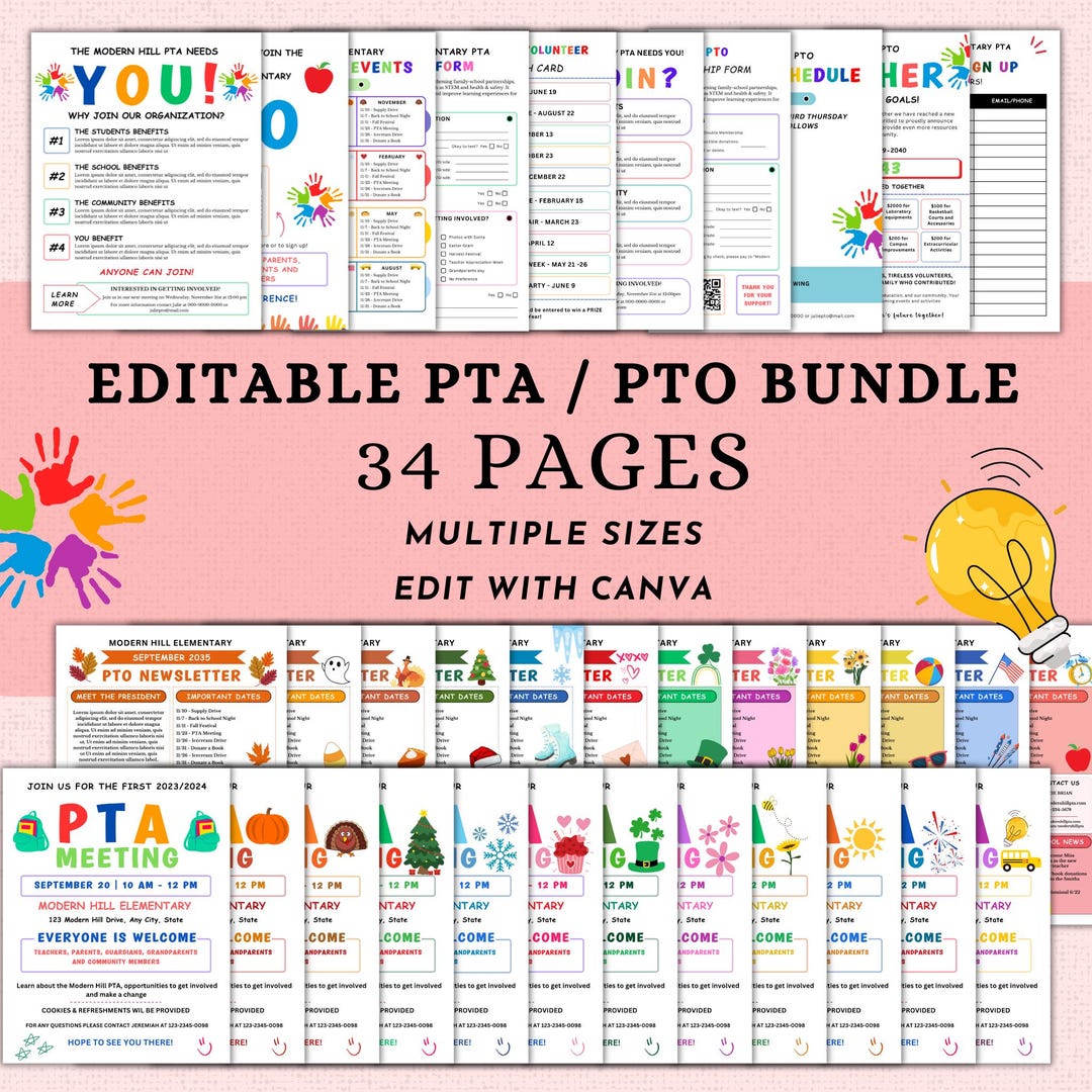 Ultimate PTO PTA Flyer/form Template Bundle - Editable Recruitment ...