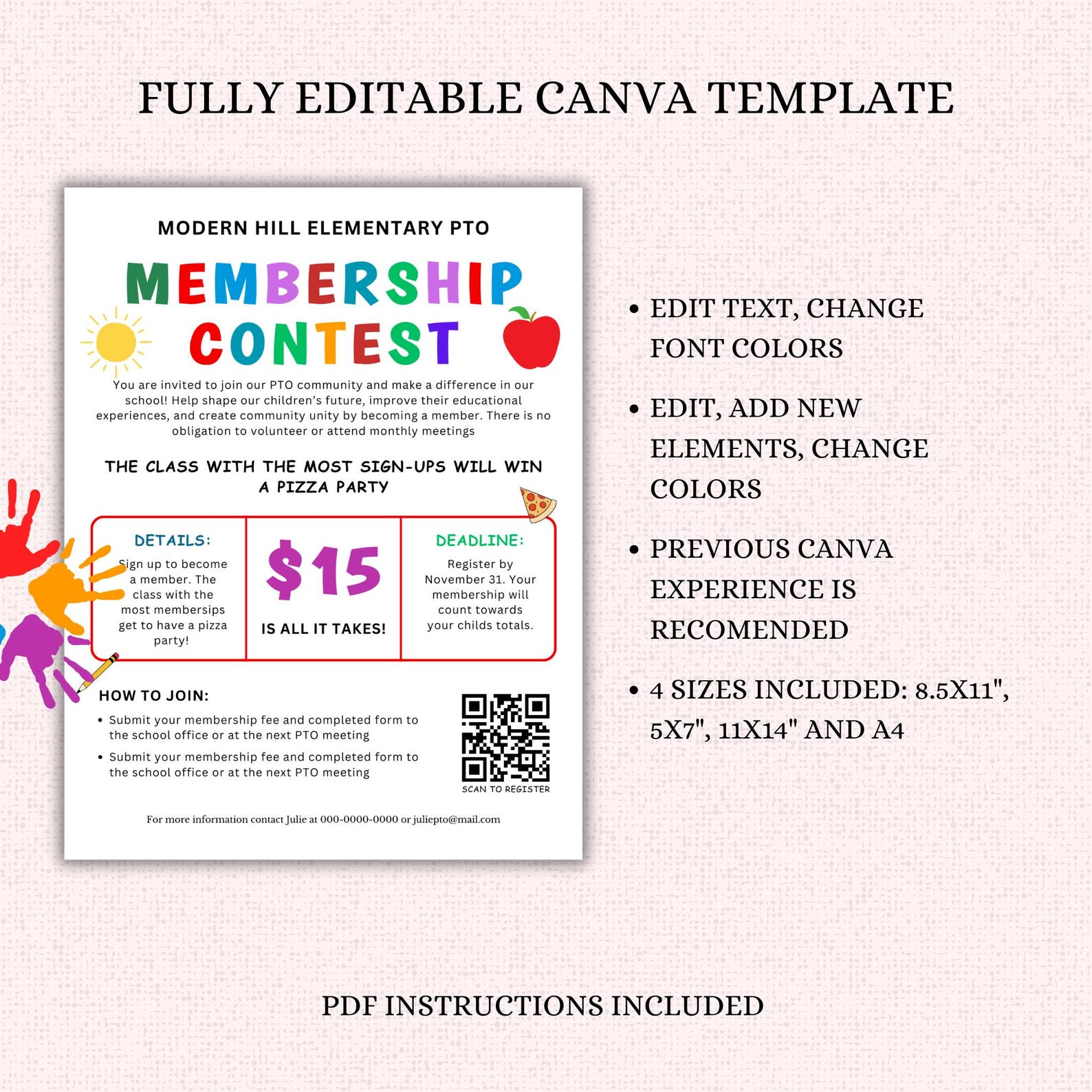 PTO PTA Membership Contest Flyer - Editable PTO Flyer Template - Pto ...