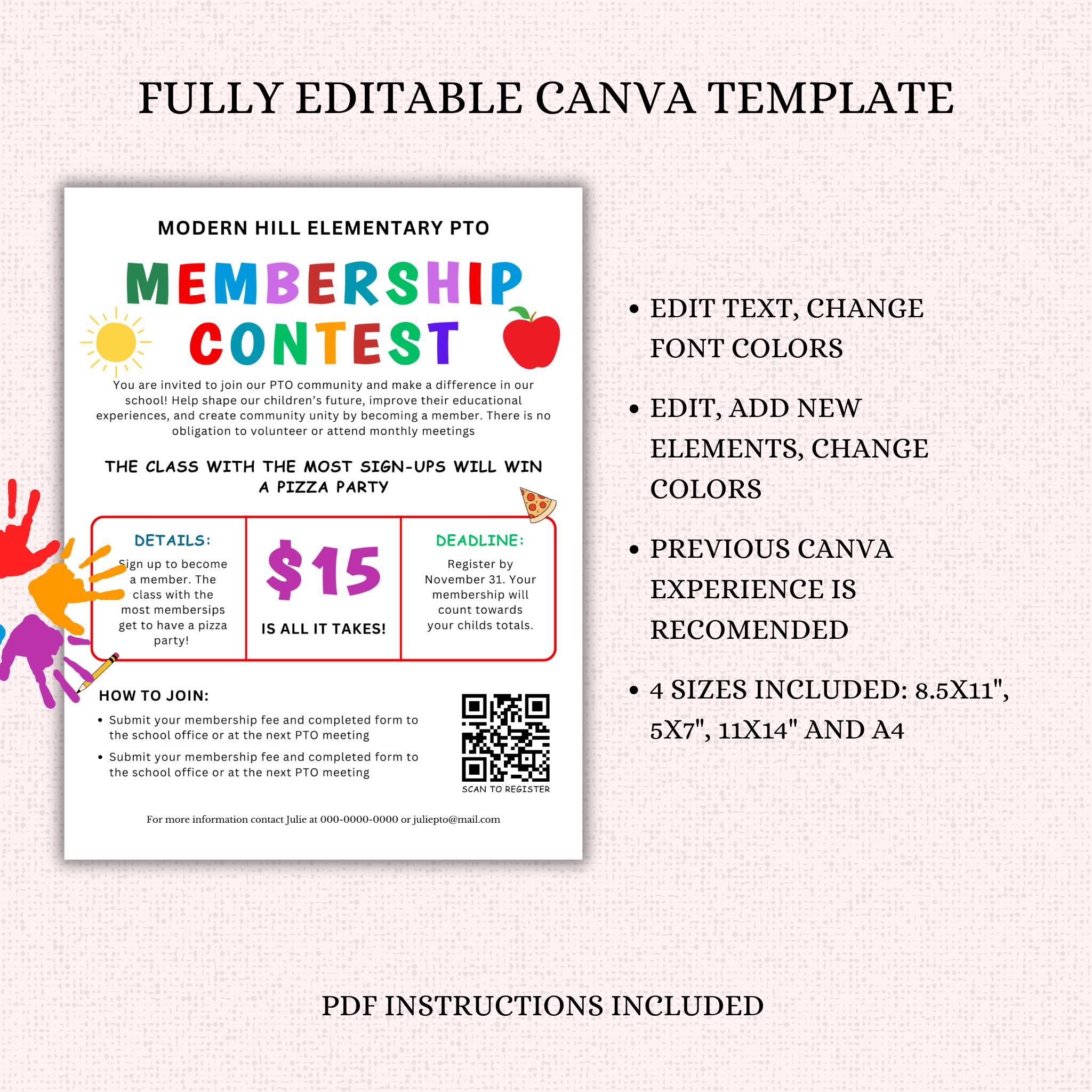PTO PTA Membership Contest Flyer - Editable PTO Flyer Template - Pto ...