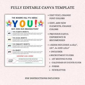 PTO PTA Flyer/form Template Bundle - Editable Canva Recruitment ...