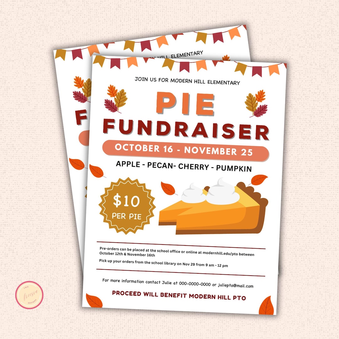 Pie Fundraiser Flyer Template, Editable Thanksgiving Neighborhood ...