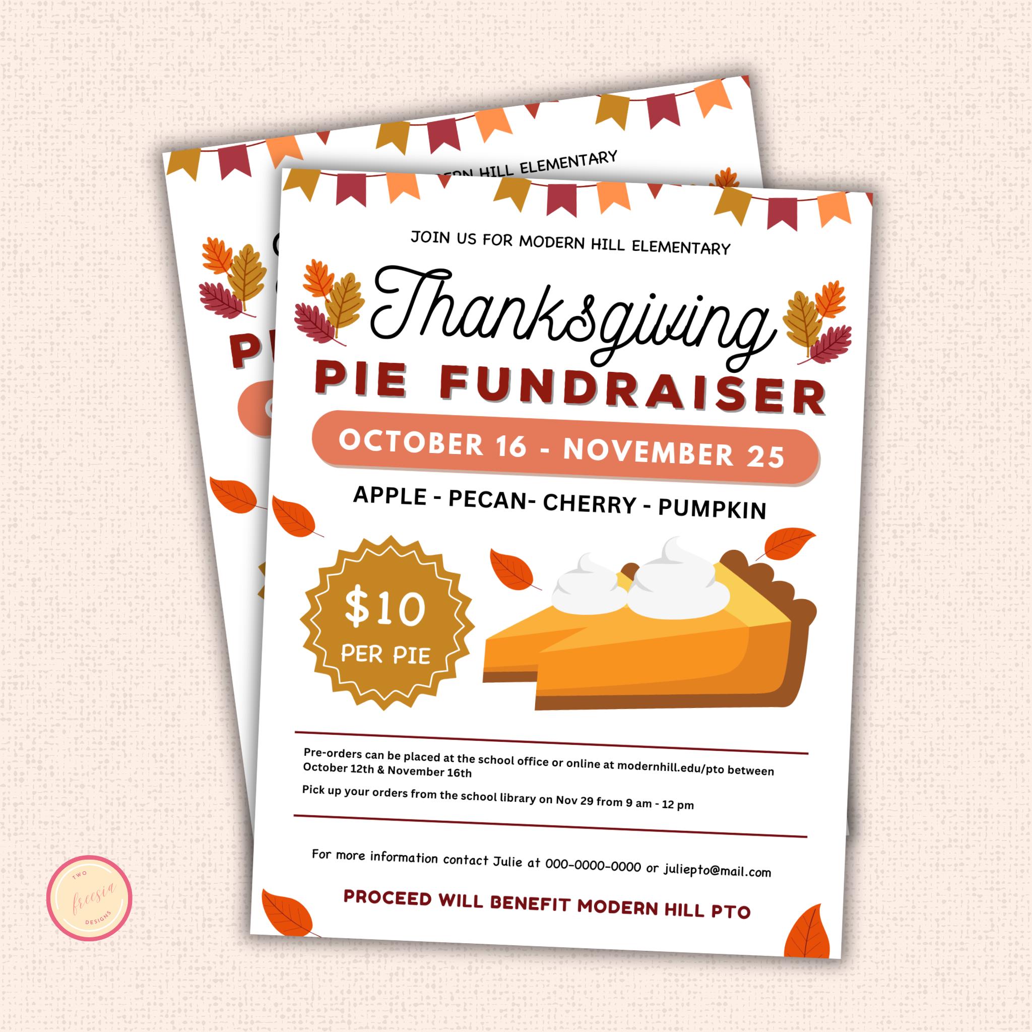 Thanksgiving Pie Fundraiser Flyer Template, Editable Thanksgiving ...