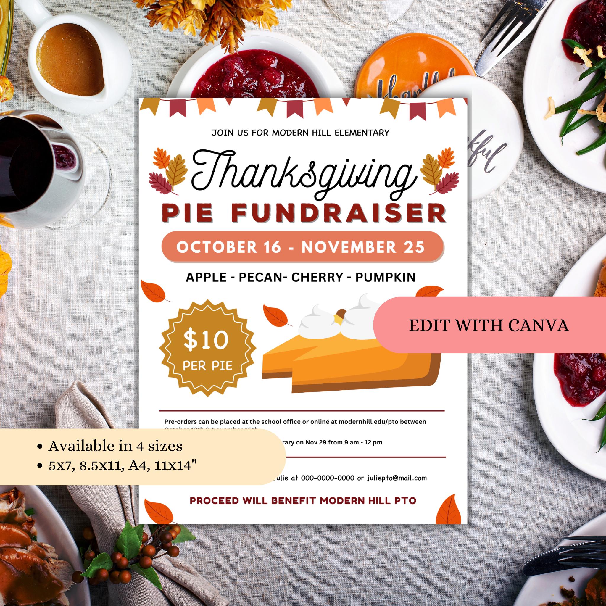 Thanksgiving Pie Fundraiser Flyer Template, Editable Thanksgiving ...