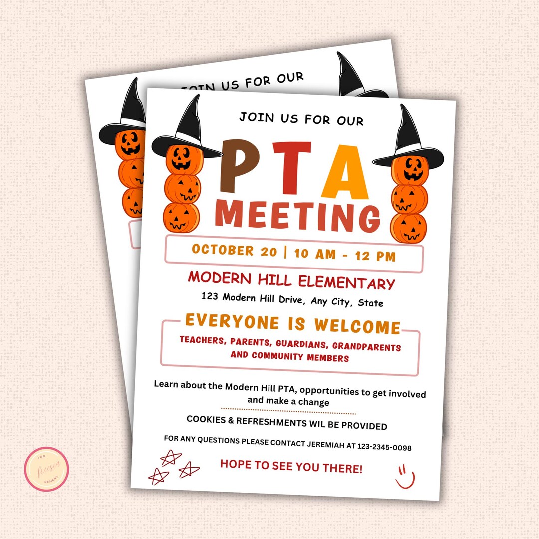 October PTA PTO Monthly Meetings Flyer Template - Editable PTA Canva ...