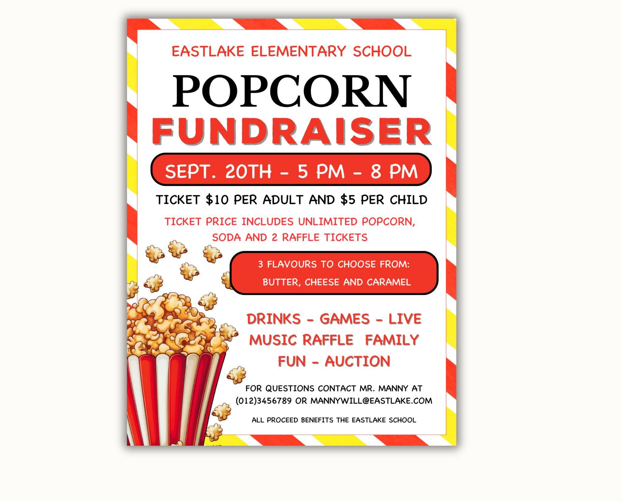 Editable Popcorn Fundraiser Flyer - Printable PTA, PTO, School Church ...