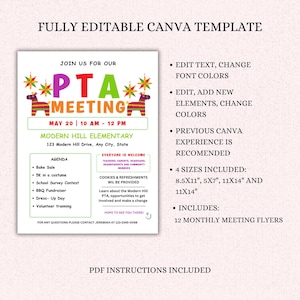 School PTA PTO Monthly Meetings Flyer Template Bundle - Editable PTA ...