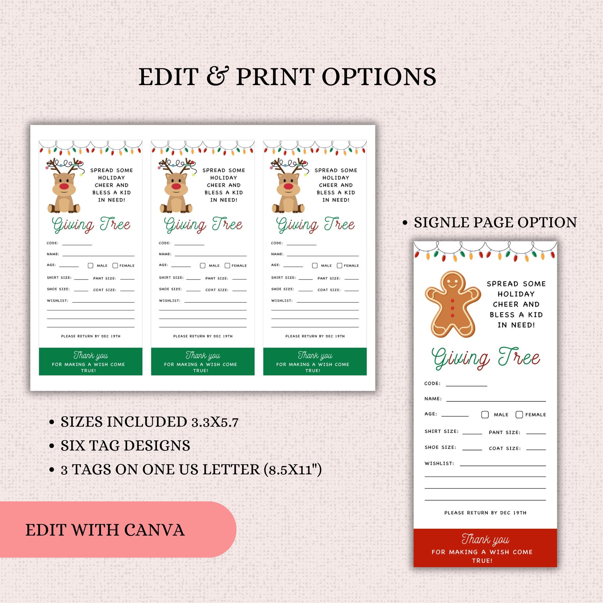 Christmas Giving Tree Tags Template, Toy Drive, School, Church ...