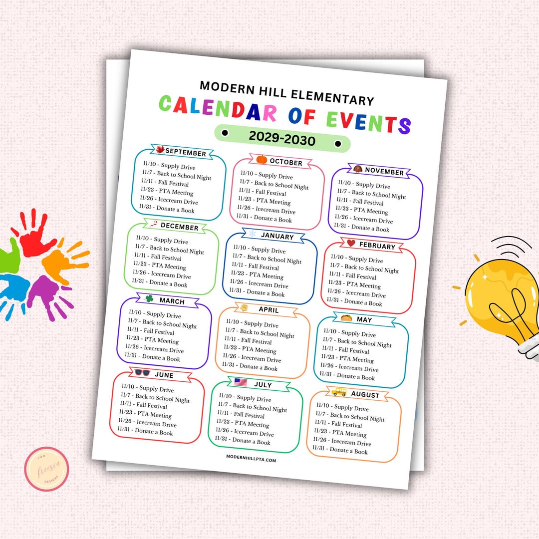 PTA/PTO Calendar of Events Flyer - Editable Canva Template for School ...